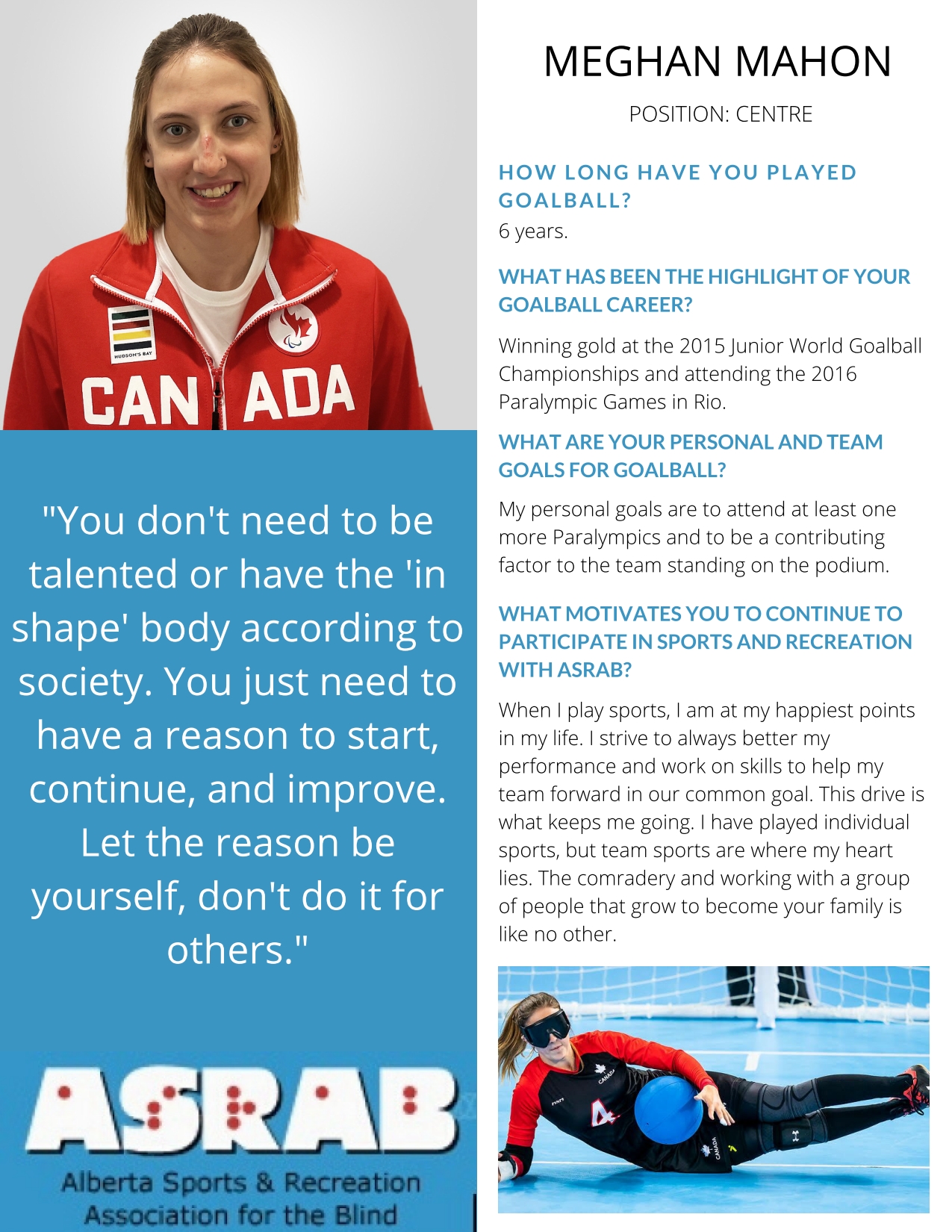 Meghan Mahon – Goalball Athlete | Alberta Sports & Recreation ...